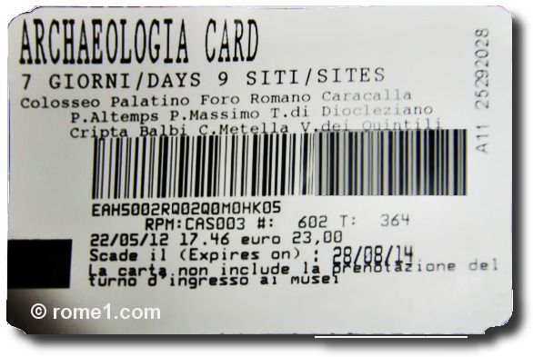Archeologia Card pass archéologie à Rome